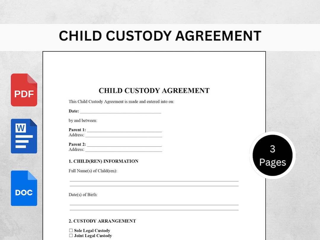 50/50 Joint Custody Agreement Template | Co-parenting Parenting Plan ...
