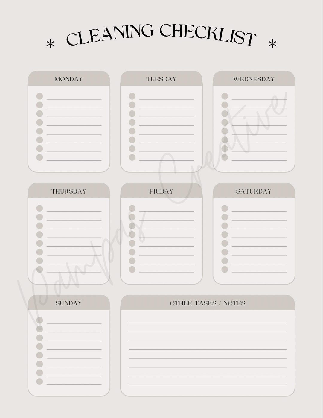 Weekly Cleaning Checklist Printable PDF | Minimalist Cleaning Schedule ...