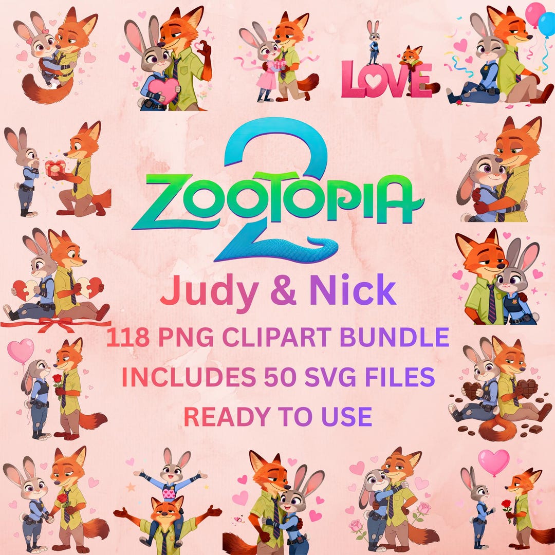 Zootopia Digital Bundle, Valentines Day, Nick and Judy, High Resolution ...