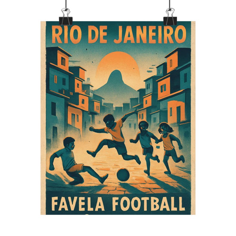 Vintage Favela Football Poster Art, Wall Decor, Rio De Janeiro, Soccer ...