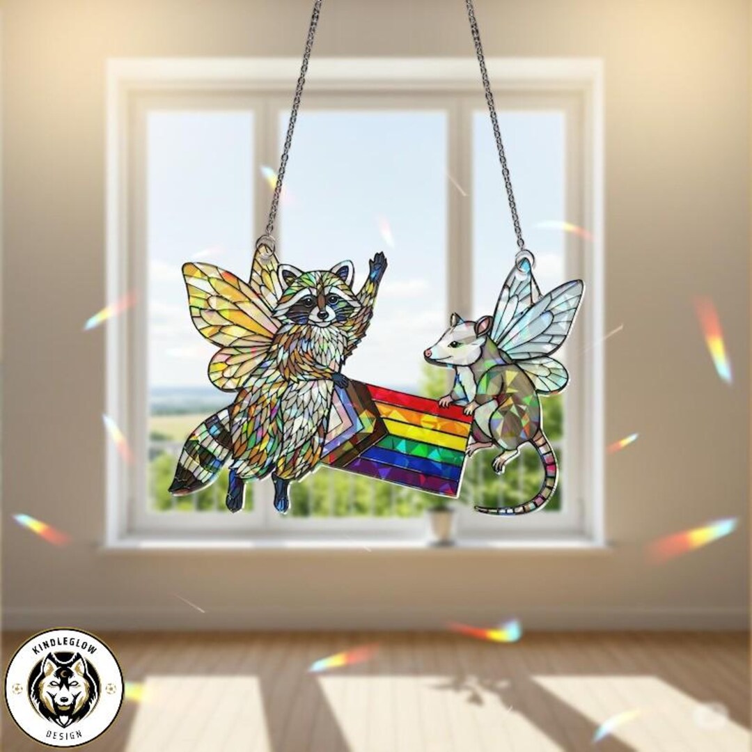 Pride Fairy Raccoon and Possum Hologram Ornament, LGBTQ Iridescent ...