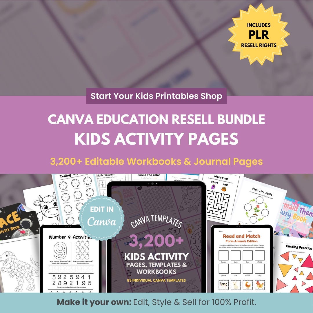 3,200+ Kids Activity Pages Bundle, Editable Canva Templates: Alphabet ...