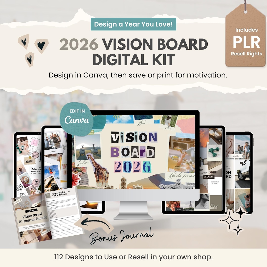 2026 Vision Board Digital Kit, Canva Templates With Journal, Editable ...