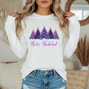 Purple Christmas Trees Long Sleeve Shirt, Winter Wonderland Tee - Etsy