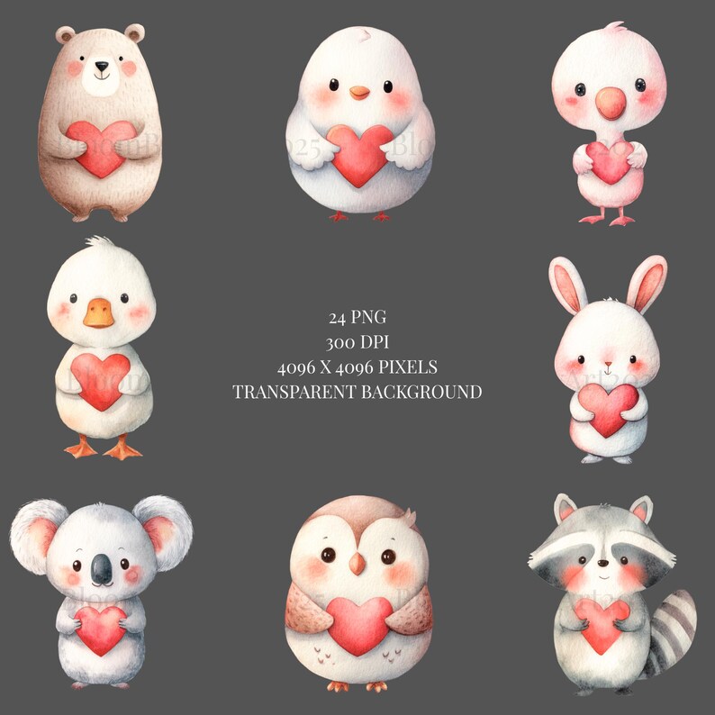 Valentine Animals Holding Hearts Clipart | Cute Baby Animals With Heart ...