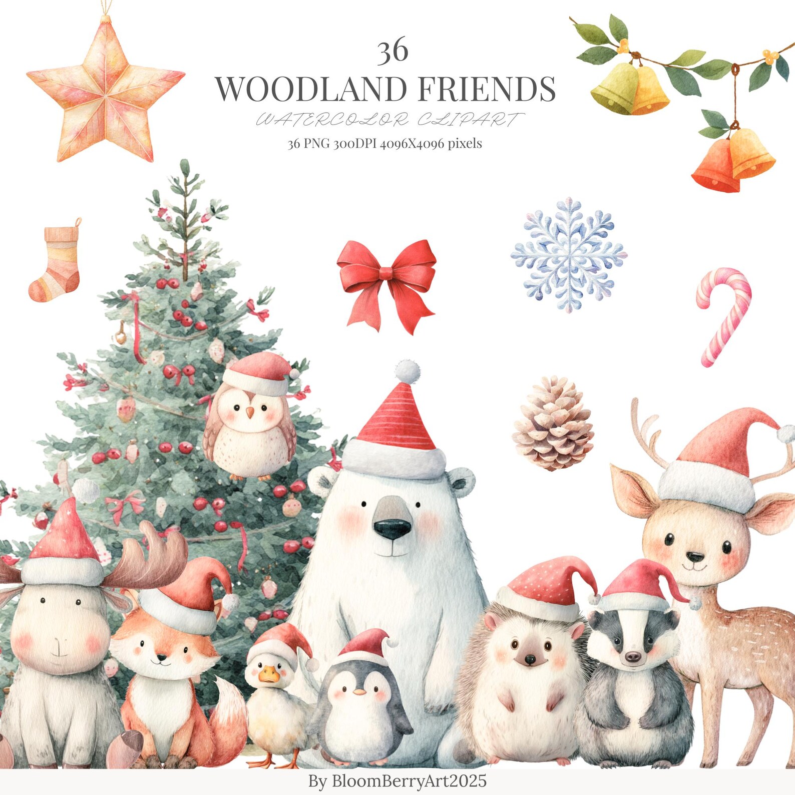 Christmas Animals Clipart Bundle Watercolor Cute Christmas Animals PNG ...
