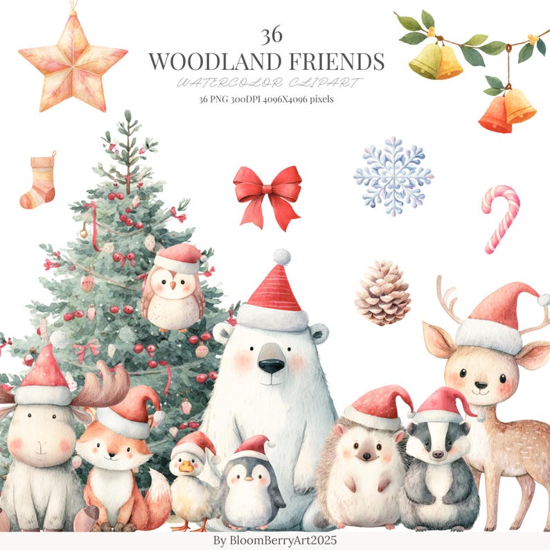 Christmas Animals Clipart Bundle Watercolor Cute Christmas Animals PNG ...