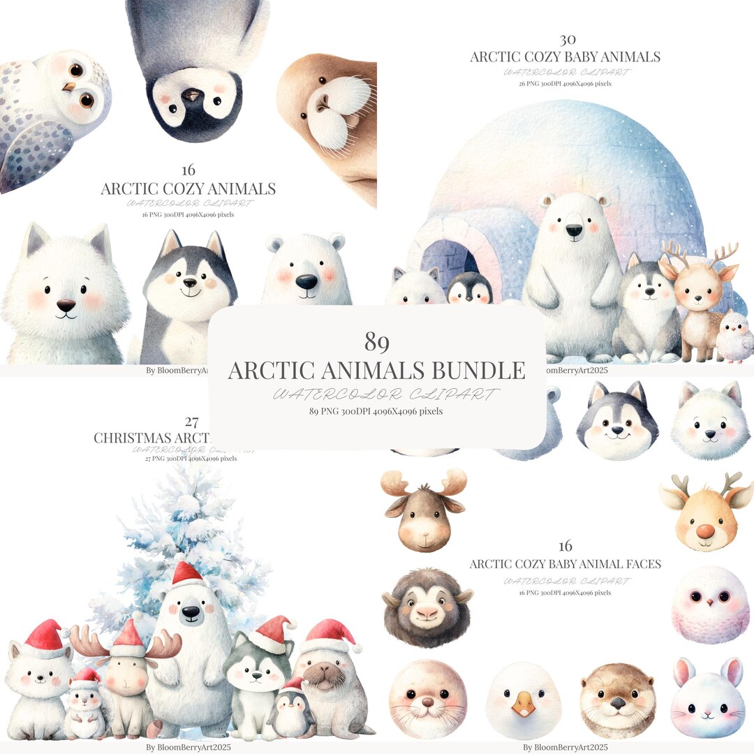 Watercolor Arctic Animals Clipart Bundle Polar Animals Winter Animals ...