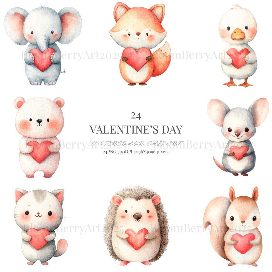 Valentine Animals Holding Hearts Clipart | Cute Baby Animals With Heart ...