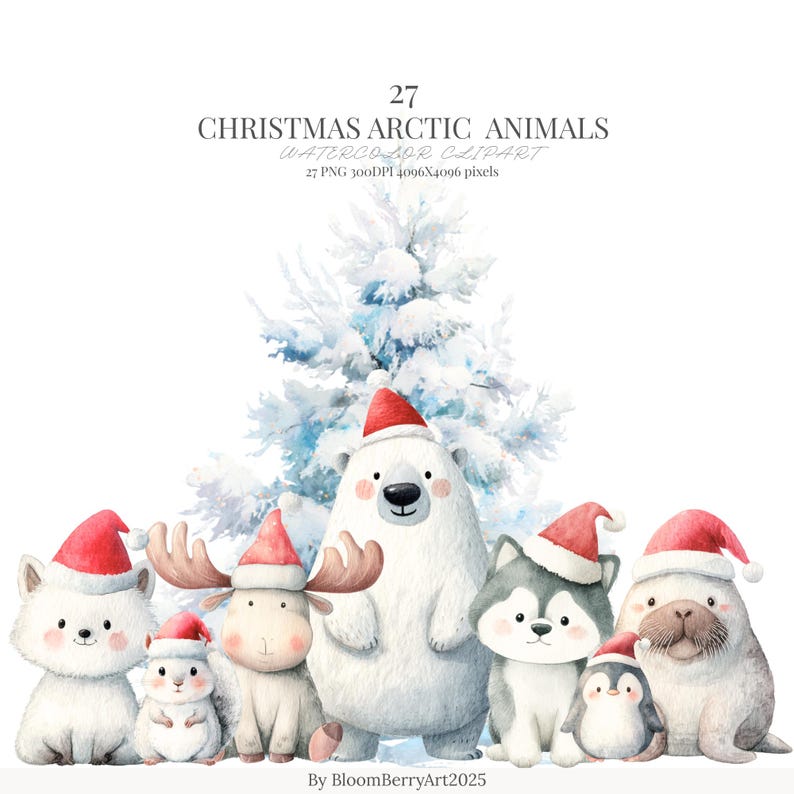 Christmas Animals Clipart Bundle Watercolor Cute Christmas Animals PNG ...