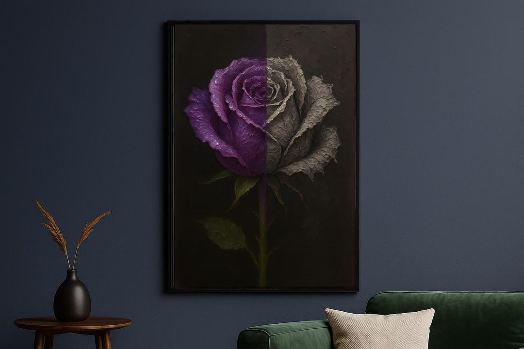 Duality Purple Rose Oil Painting Life & Decay Floral Wall Art - Etsy