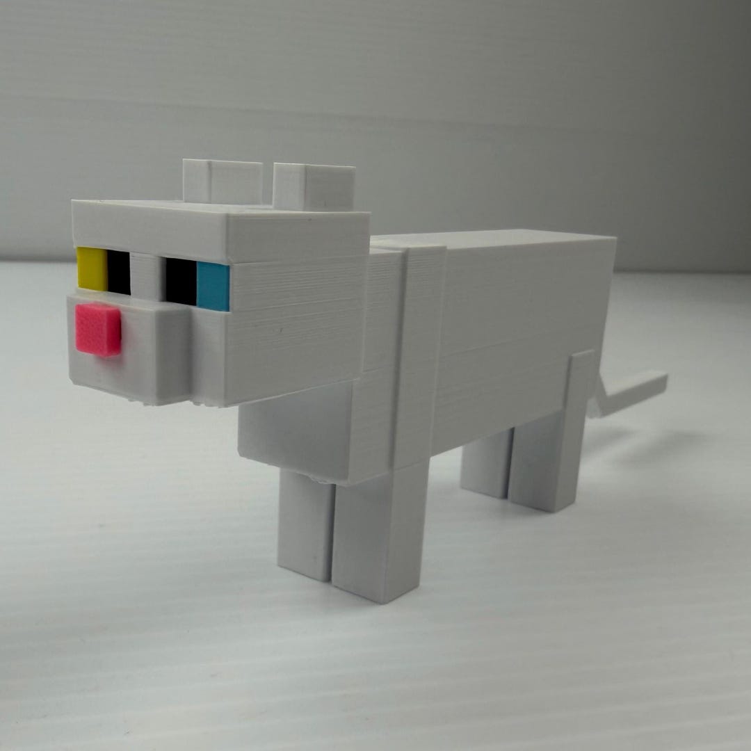 3D Printed Minecraft Style White Cat – Pixel Cat Figure, Gamer Desk Toy ...