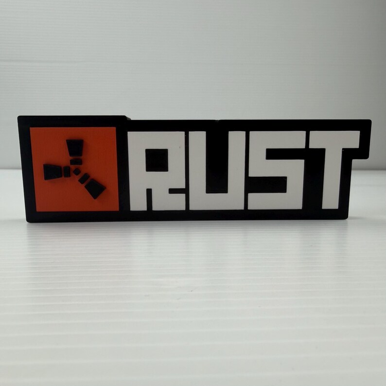 Rust Game Logo 3D Printed Nameplate – Orange & Black Desk Sign, Non ...