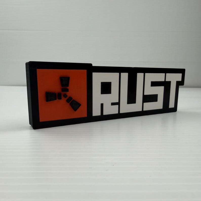 Rust Game Logo 3D Printed Nameplate – Orange & Black Desk Sign, Non ...