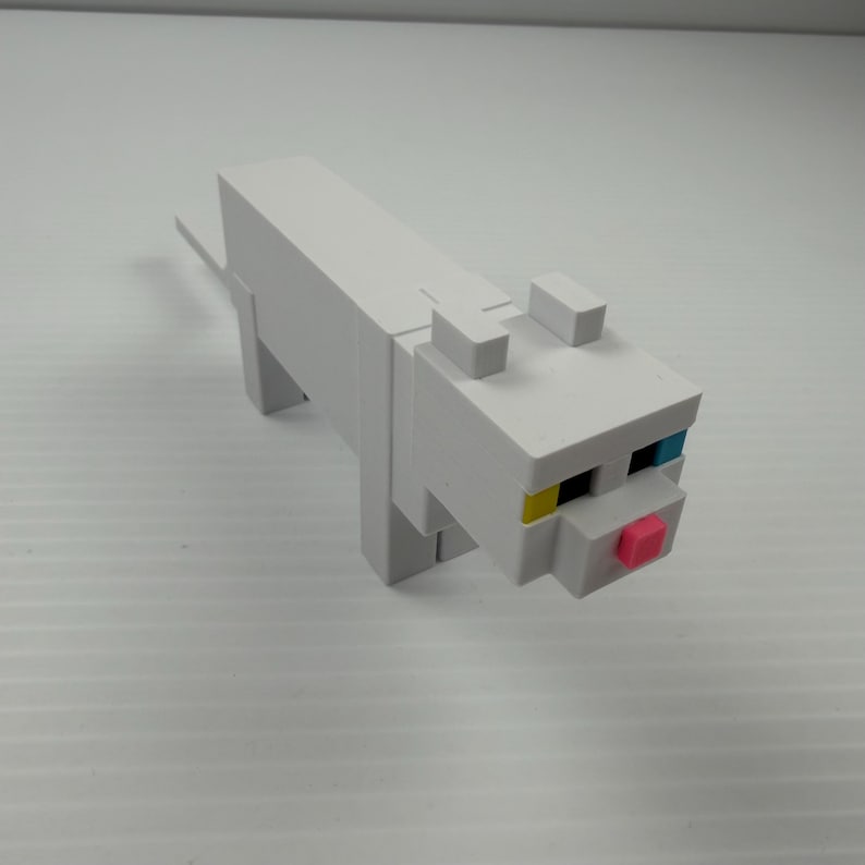 3D Printed Minecraft Style White Cat – Pixel Cat Figure, Gamer Desk Toy ...