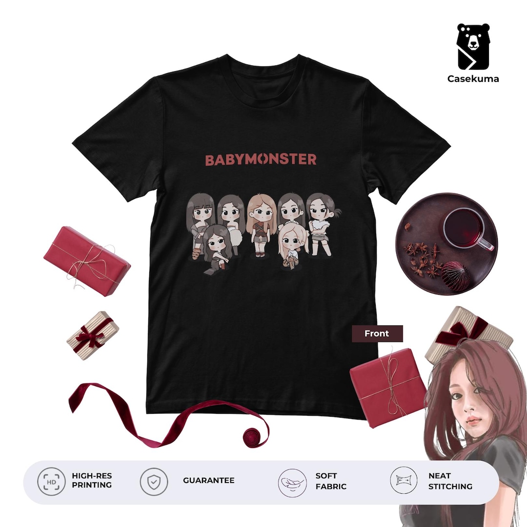 BABYMONSTER Chibi Member T-shirt | OT7 Kawaii Kpop Art | Tiny Monsters ...
