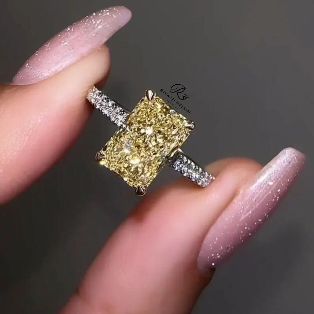 2.50 CT Radiant Cut Canary Yellow CZ Engagement Ring | Distance Pavé ...