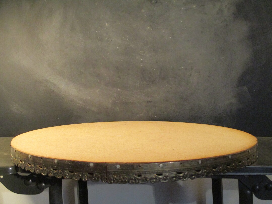 Large Vintage Table Top With Metal Fretwork Band Trim - Etsy