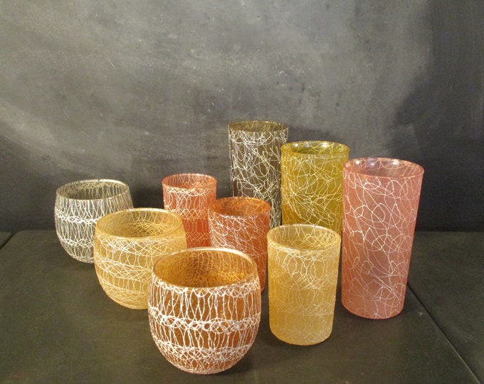 Vintage Color Craft Spaghetti String Glasses-set-barware - Etsy