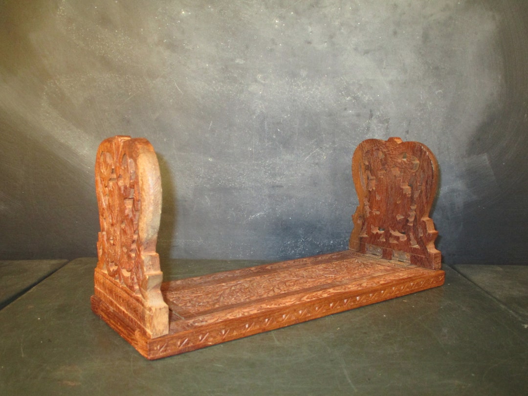 Vintage Carved Wood Book Holder-bookends - Etsy