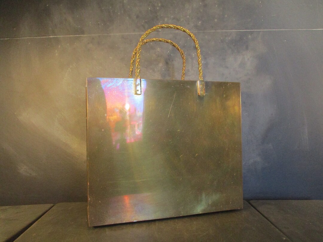 Vintage Brass Shopping Bag Magazine Holder Rack - Etsy