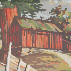 Large Vintage Framed Paint by Number-barn-carriage - Etsy