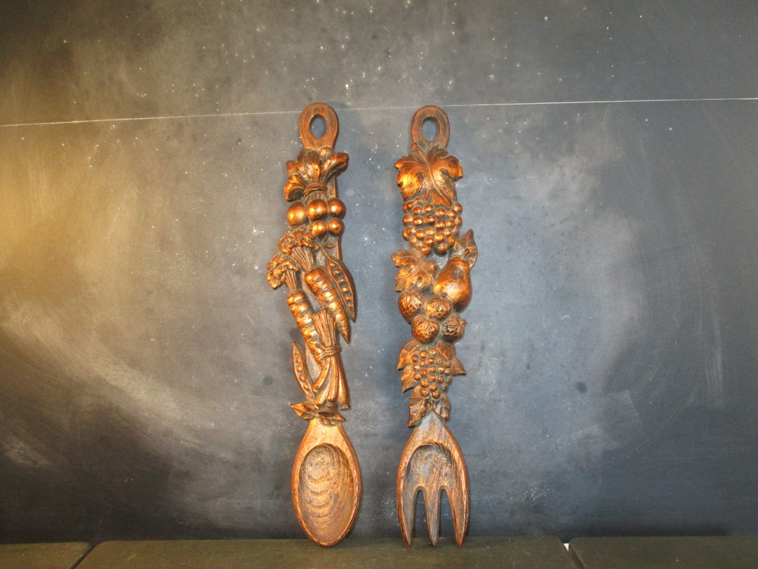Vintage Oversize Fork and Spoon Wall Hangings-syroco Plaques - Etsy
