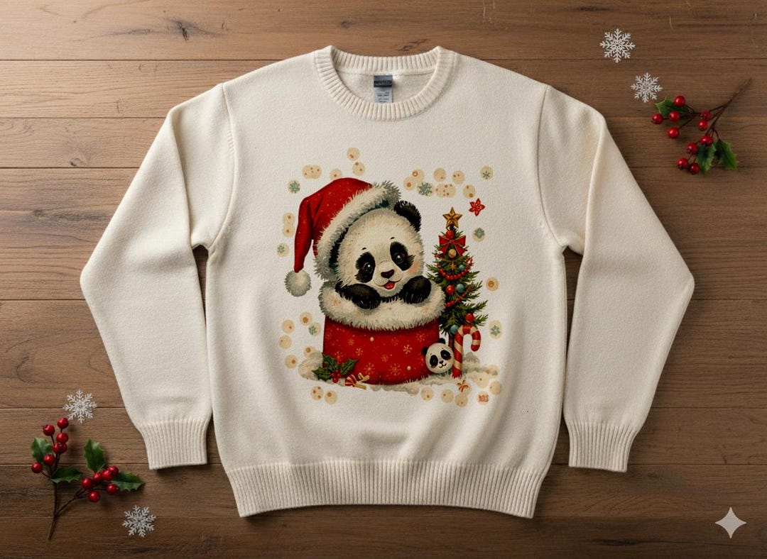 A Sweet Baby Panda Peeks From a Festive Stocking, Glowing With Holiday ...