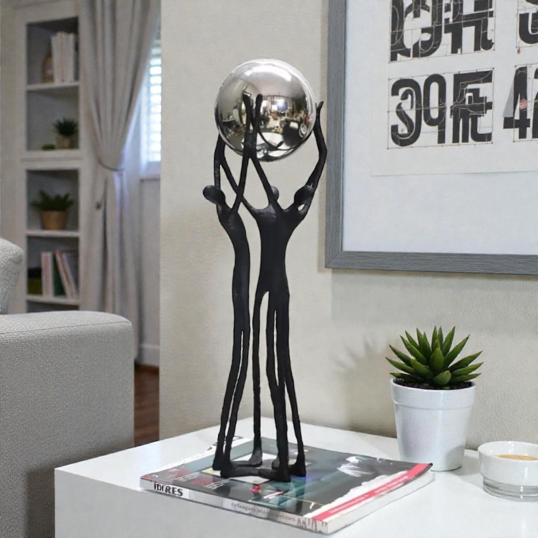Abstract Metal Human Figure Sculpture With Golden Sphere | Modern Cast ...