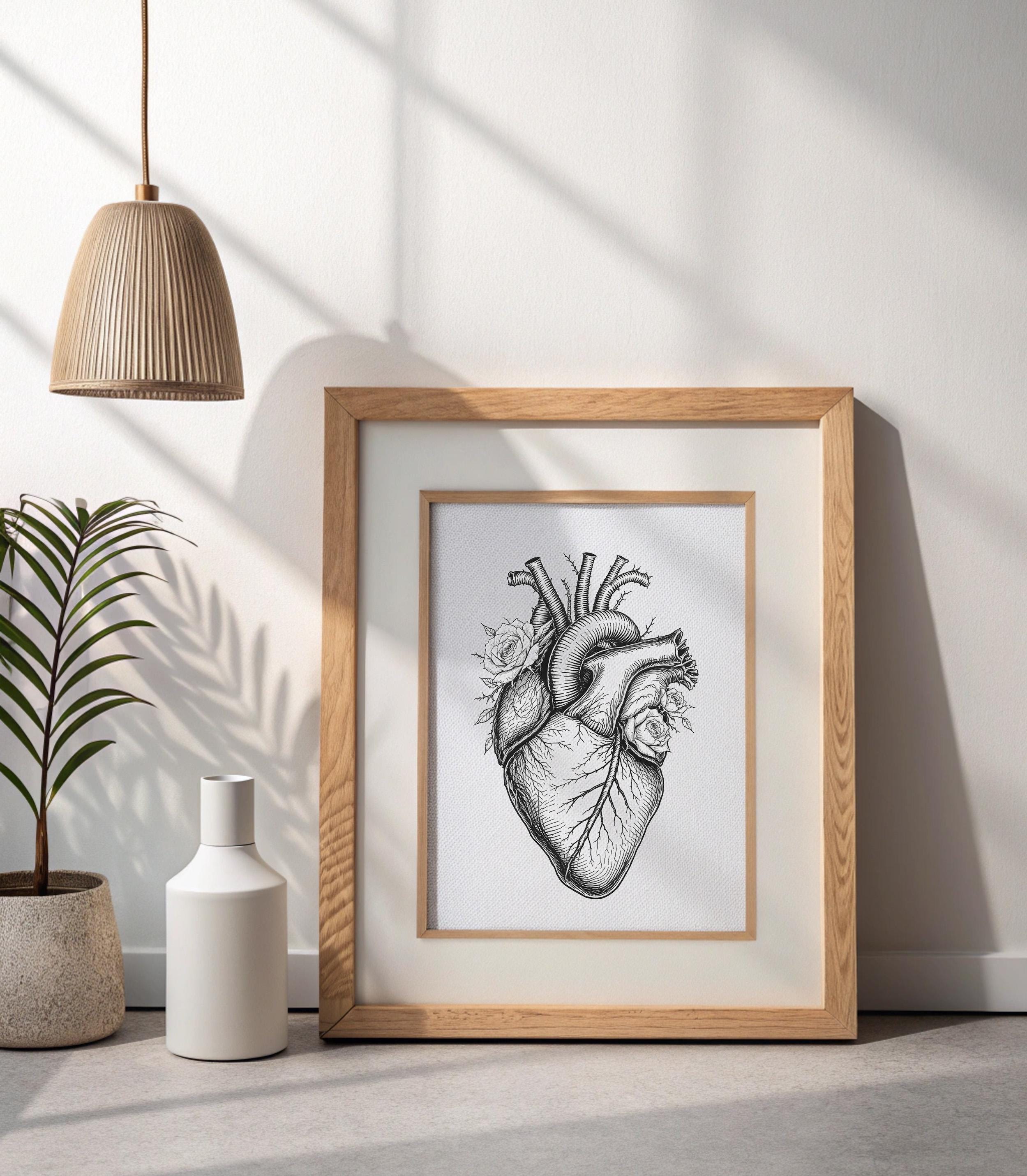Heart Engraving With Roses Digital Files PNG | Gothic Valentine Art ...