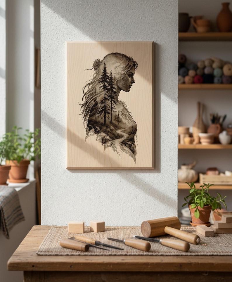 Double Exposure Woman Engraving PNG | Nature Silhouette Art ...