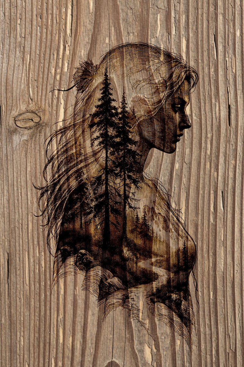 Double Exposure Woman Engraving PNG | Nature Silhouette Art ...
