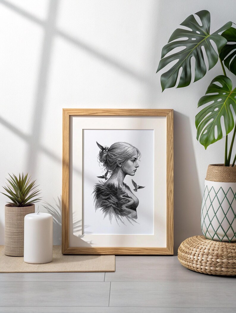 Double Exposure Woman Engraving PNG | Nature Silhouette Art ...