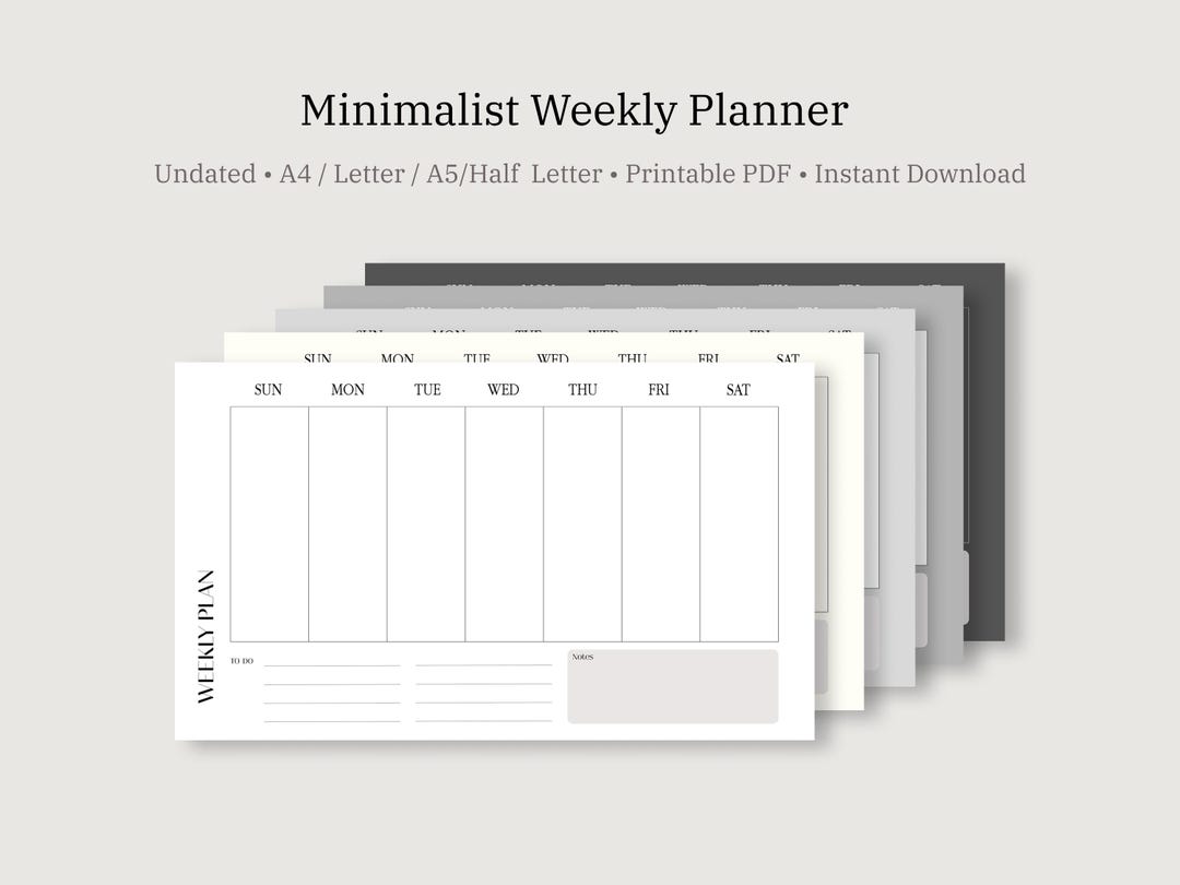 Minimal Weekly Planner Printable PDF for Working Adults | Simple Weekly ...
