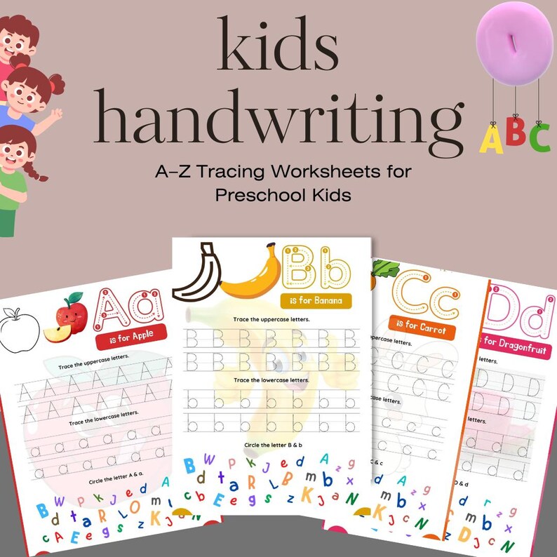 A–Z Alphabet Tracing Worksheets for Kids | ABC Handwriting Practice ...