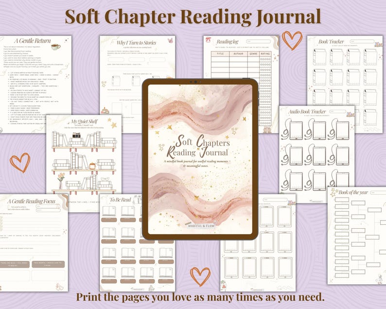 Soft Chapter Reading Journal Printable, Book Journal, Bundle Books ...