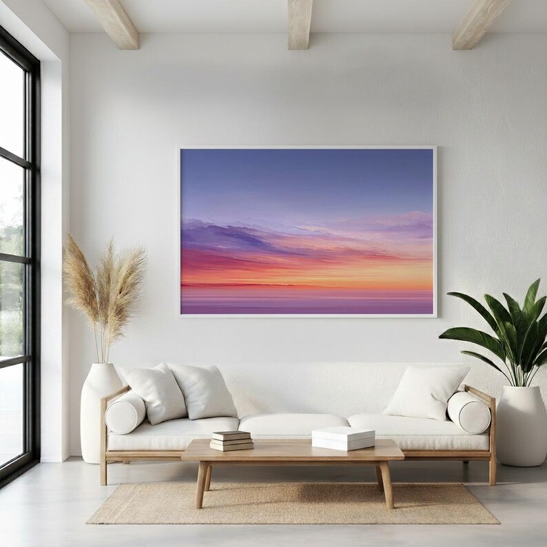 Pastel Sunset Ocean Print | Lavender Pink Coastal Sky Painting (digital ...