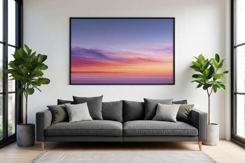 Pastel Sunset Ocean Print | Lavender Pink Coastal Sky Painting (digital ...