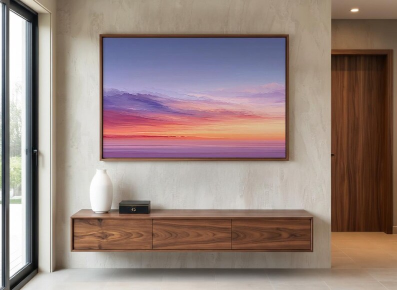 Pastel Sunset Ocean Print | Lavender Pink Coastal Sky Painting (digital ...