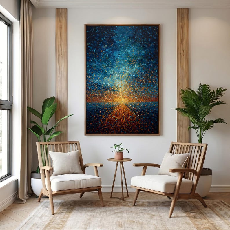 Abstract Ocean Sunset Print, Pointillism Seascape Wall Art (digital ...