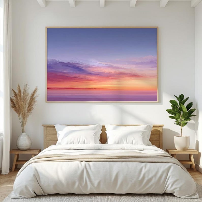 Pastel Sunset Ocean Print | Lavender Pink Coastal Sky Painting (digital ...