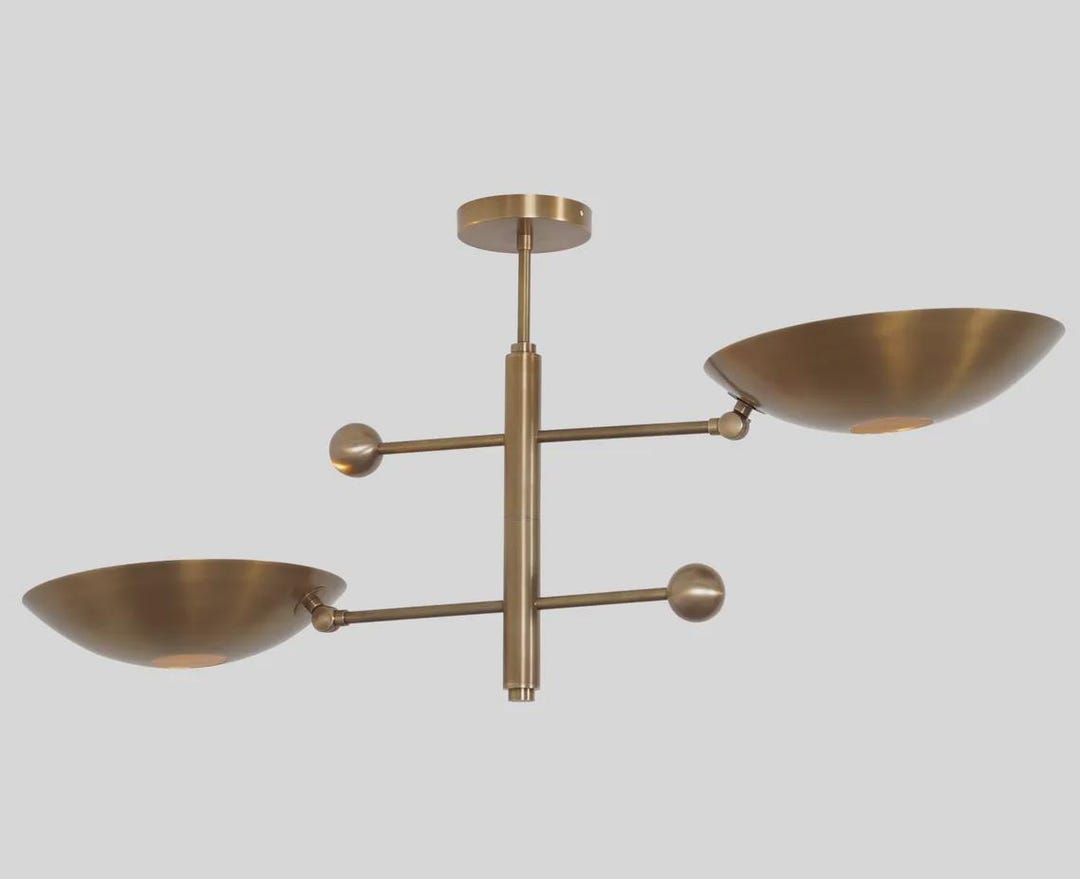 Double Curved Shade Brass Sputnik Chandelier, Mid Century Modern ...