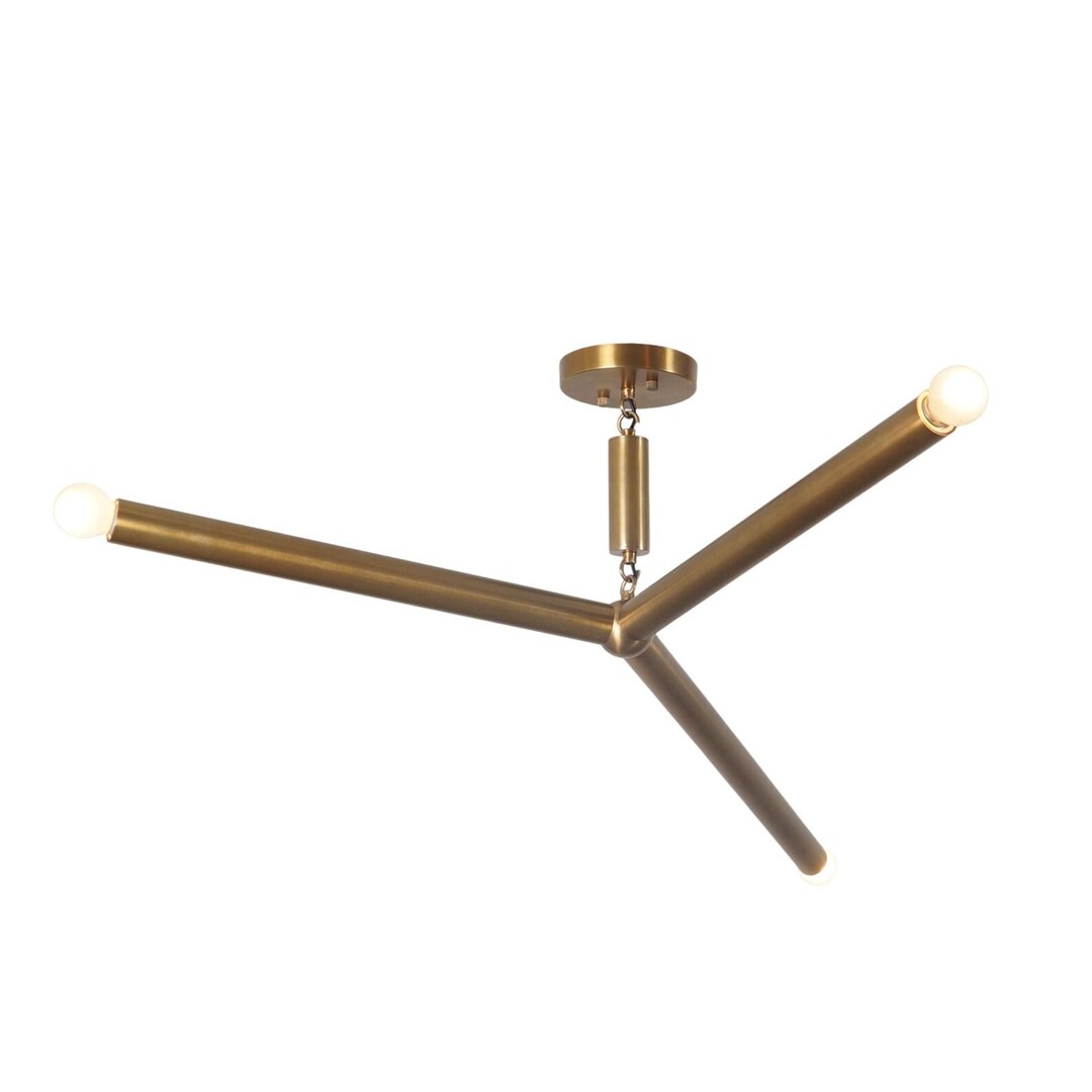 Mid Century Sputnik Three Arm Light Linear Modern Brass Chandelier ...
