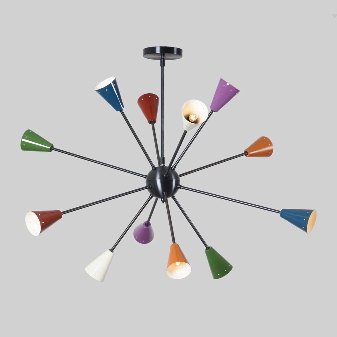 Vintage Inspired Sputnik Ceiling Light Colorful Metal Cone Shades ...