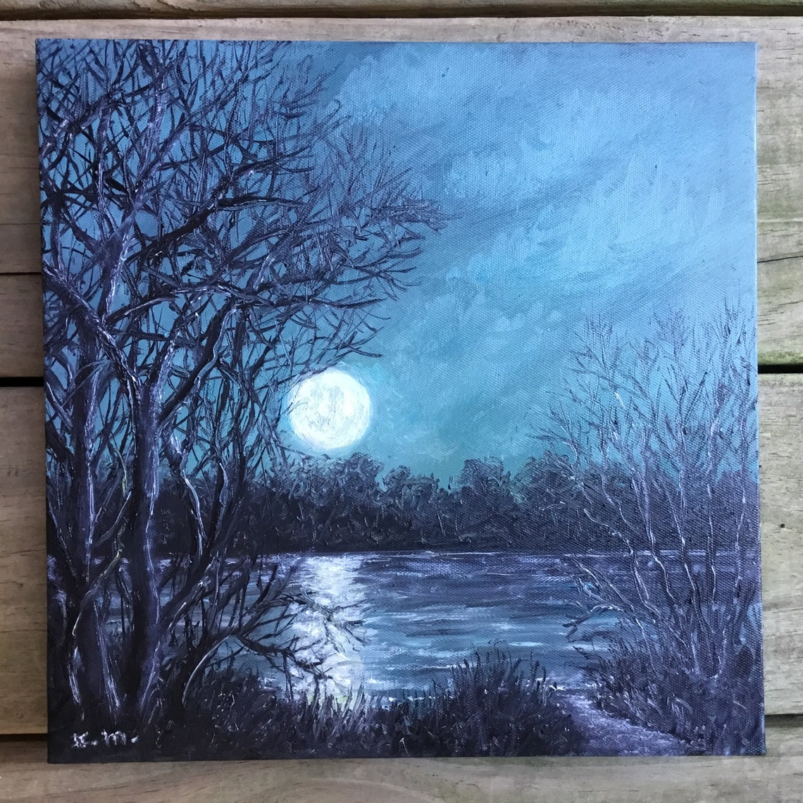 MOON SPARKLE, Original Unframed Oil Moonrise Painting by K. Mcdermott ...