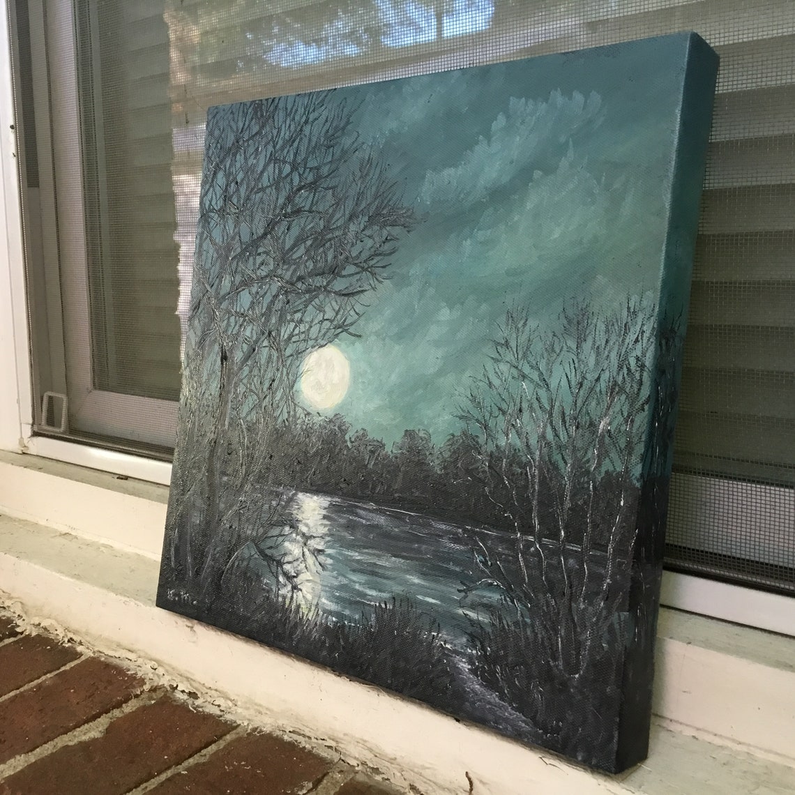 MOON SPARKLE, Original Unframed Oil Moonrise Painting by K. Mcdermott ...