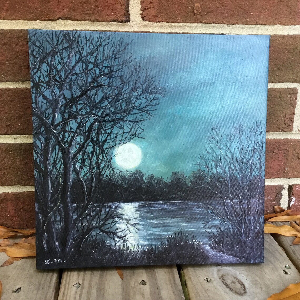 MOON SPARKLE, Original Unframed Oil Moonrise Painting by K. Mcdermott ...