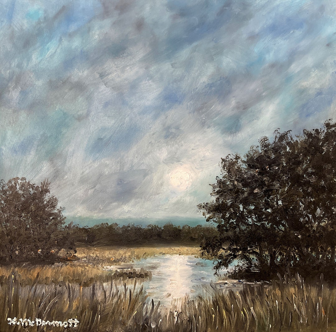 MARSH MOONRISE - Original Unframed Oil Moonrise Painting by K ...