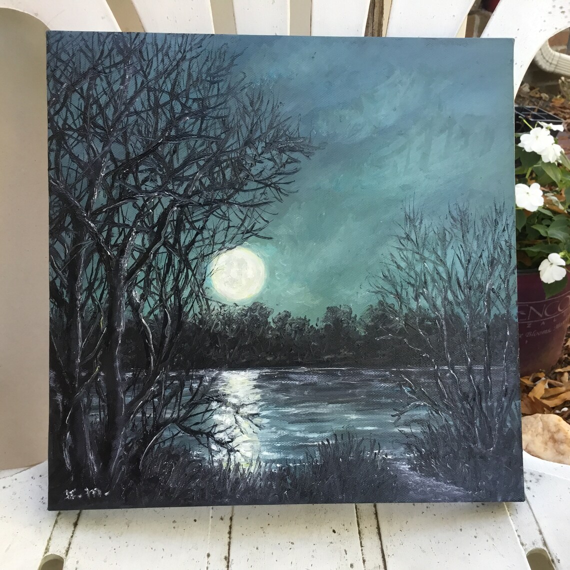 MOON SPARKLE, Original Unframed Oil Moonrise Painting by K. Mcdermott ...