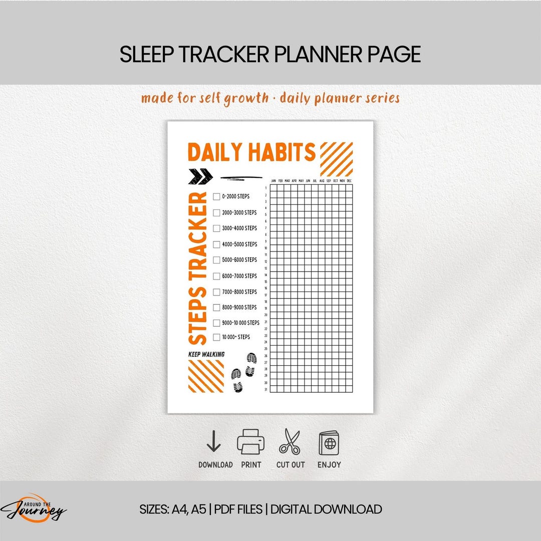 Steps Tracker - Printable Planner Page - Yearly Steps Tracker - Journal ...